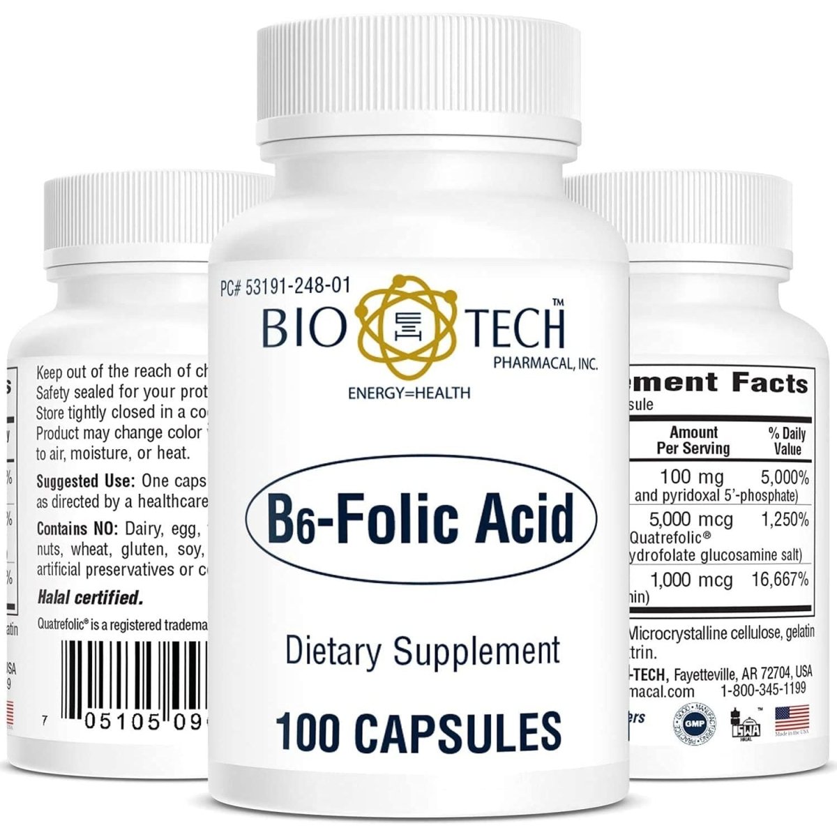 Bio-Tech Pharmacal B6-Folic Acid, 100 Capsules ? All-Natural Supplemen ...